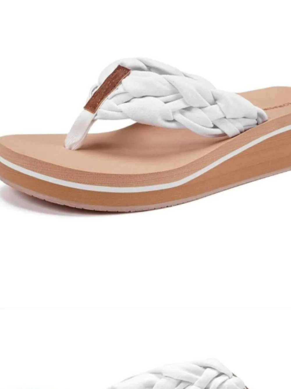 Shoes | Womens White Braided Flip Flop Sandal With Tan Platform | Poshmark